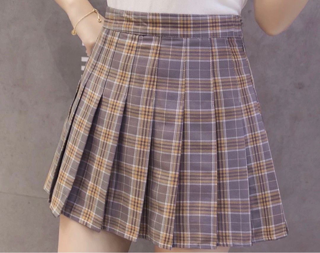 Pleated skirt, checkered skirt, grey mini checkered skirt, Women's ...