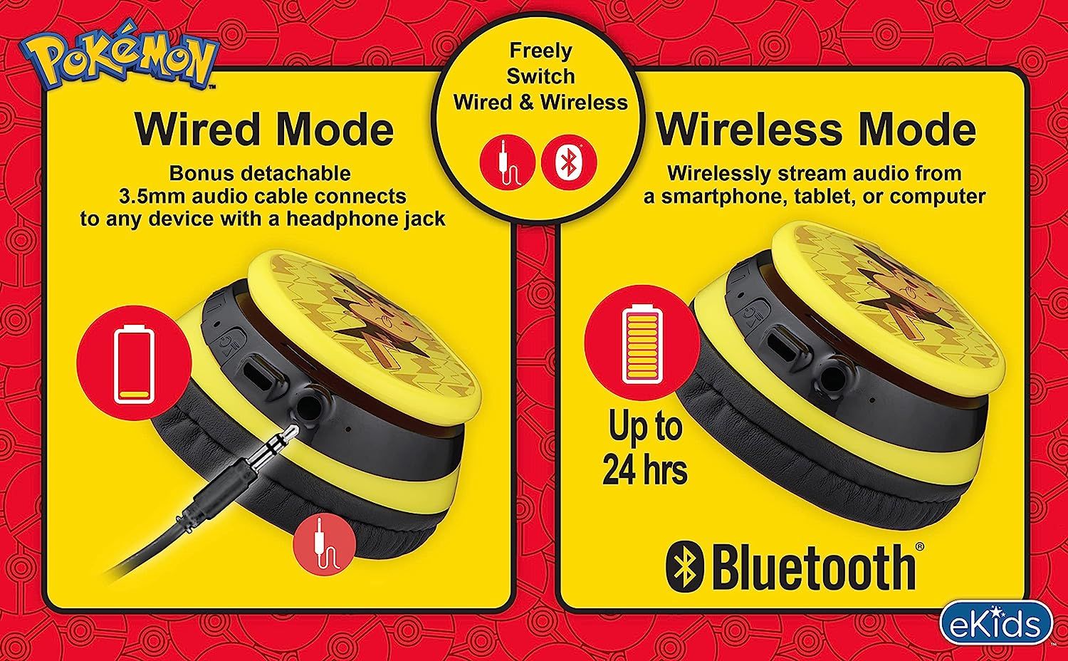 Pokémon Wireless Bluetooth Portable Kids Headphones with Microphone ...