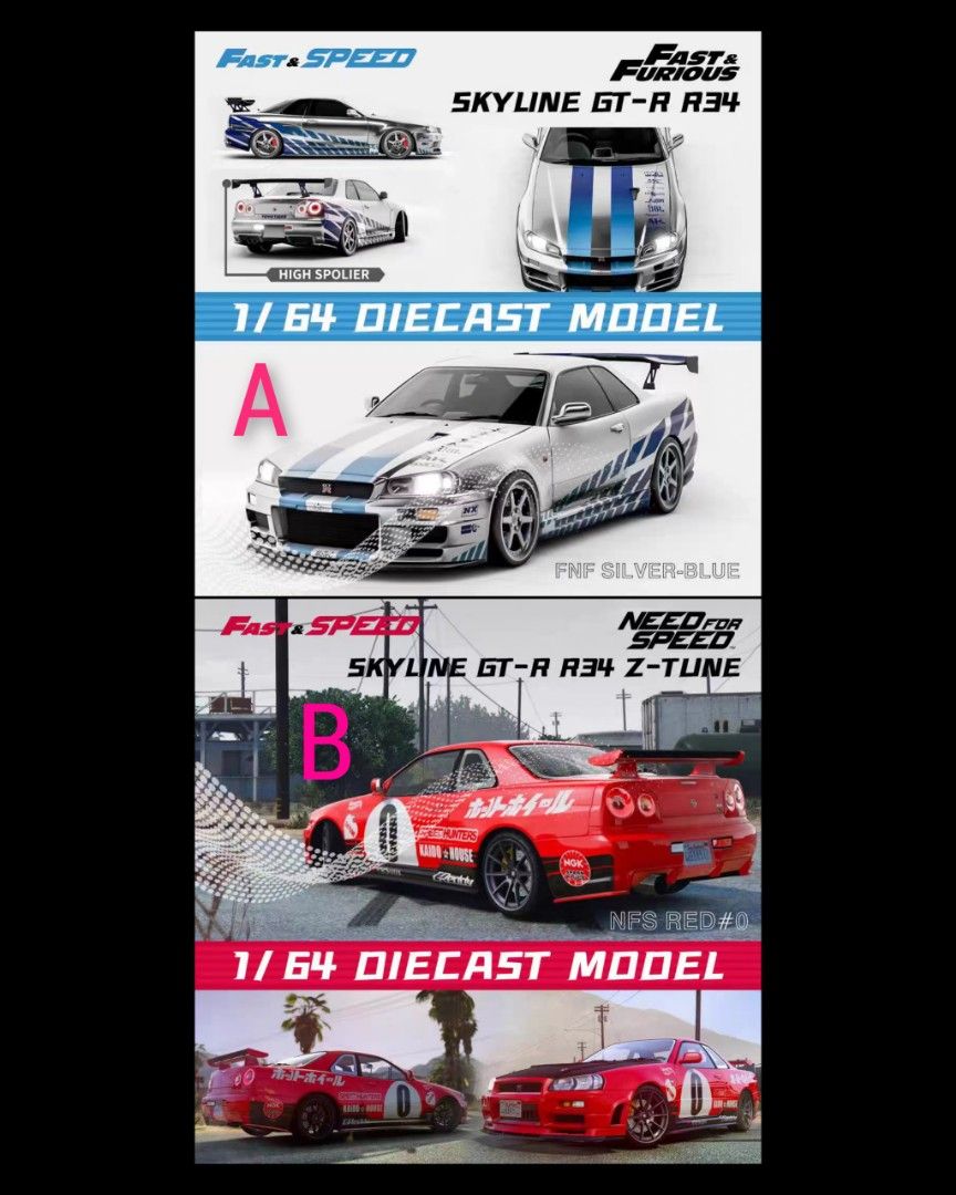 Preorders 1/64 Fast Speed Skyline GTR R34 Fast Furious Need For Speed ...