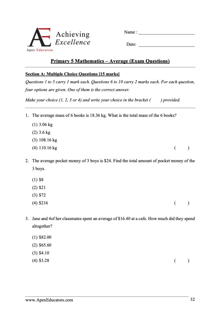 Primary 4/ Primary 5 Math ; P4/P5 Mathematics Topical Worksheets and ...