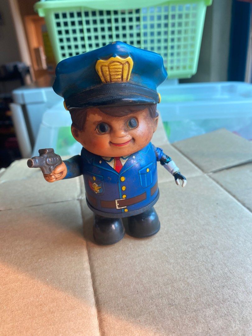 Rare vintage battery powered Police Officer Cop tin toy car made in ...