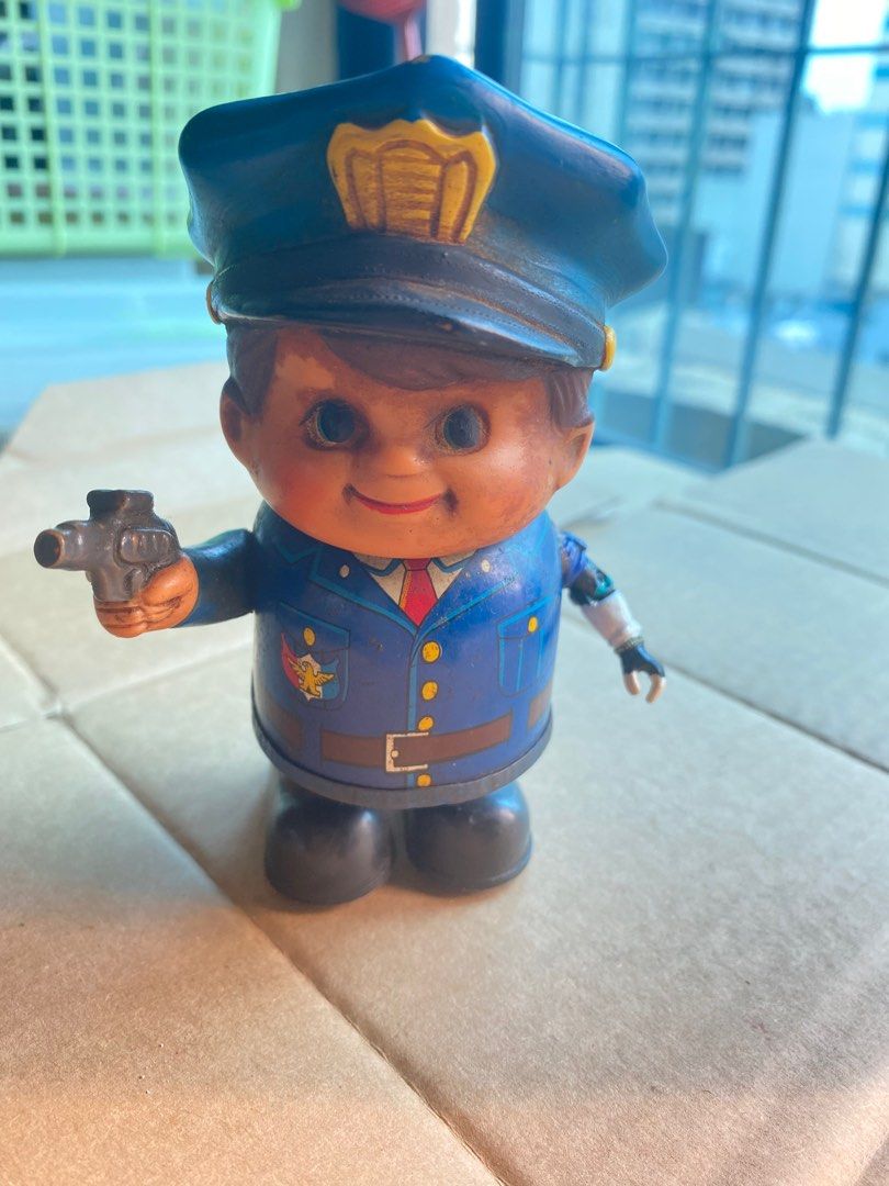 Rare vintage battery powered Police Officer Cop tin toy car made in ...