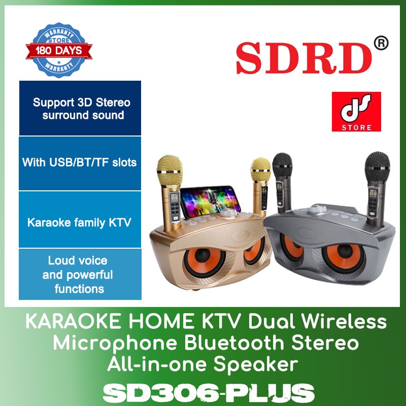 SDRD SD306-PLUS KARAOKE HOME KTV Dual Wireless Microphone Bluetooth Stereo All-in-one Speaker ...