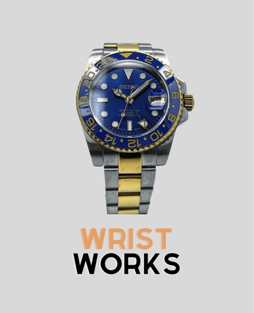 SEIKO MOD CUSTOM DUO TONE GMT BLUE 40MM, Men's Fashion, Watches ...