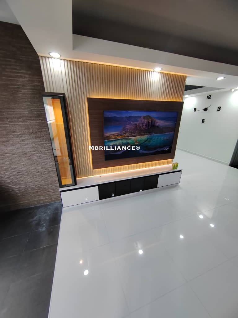 TV Console fluted wall panel feature wall, Furniture & Home Living ...