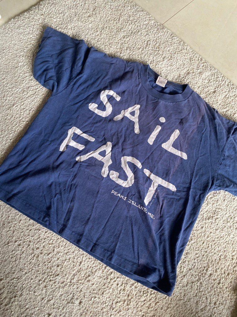 Vintage Sail Fast Live Slow Blue Tee, Men's Fashion, Tops & Sets, Tshirts & Polo Shirts on Carousell