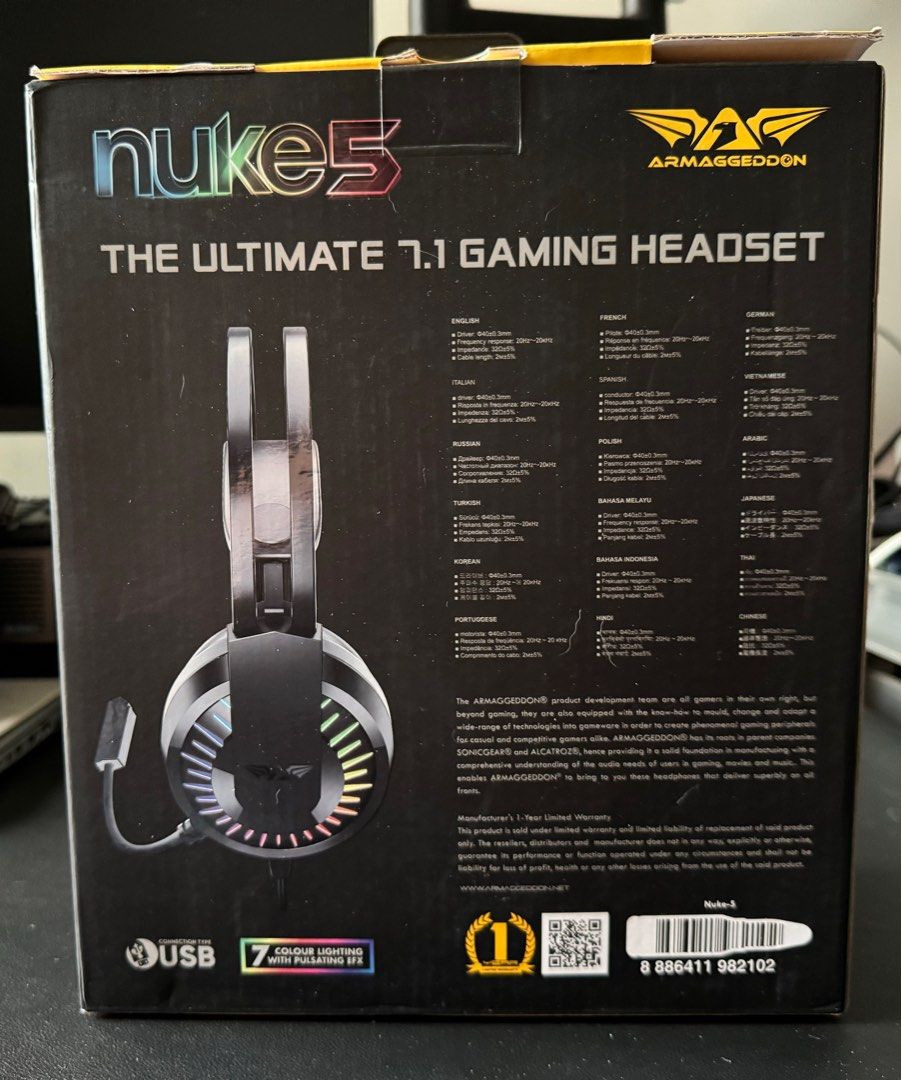 Armaggeddon Nuke 5 Surround Sound 7.1 Gaming Headphone | 40mm Large ...
