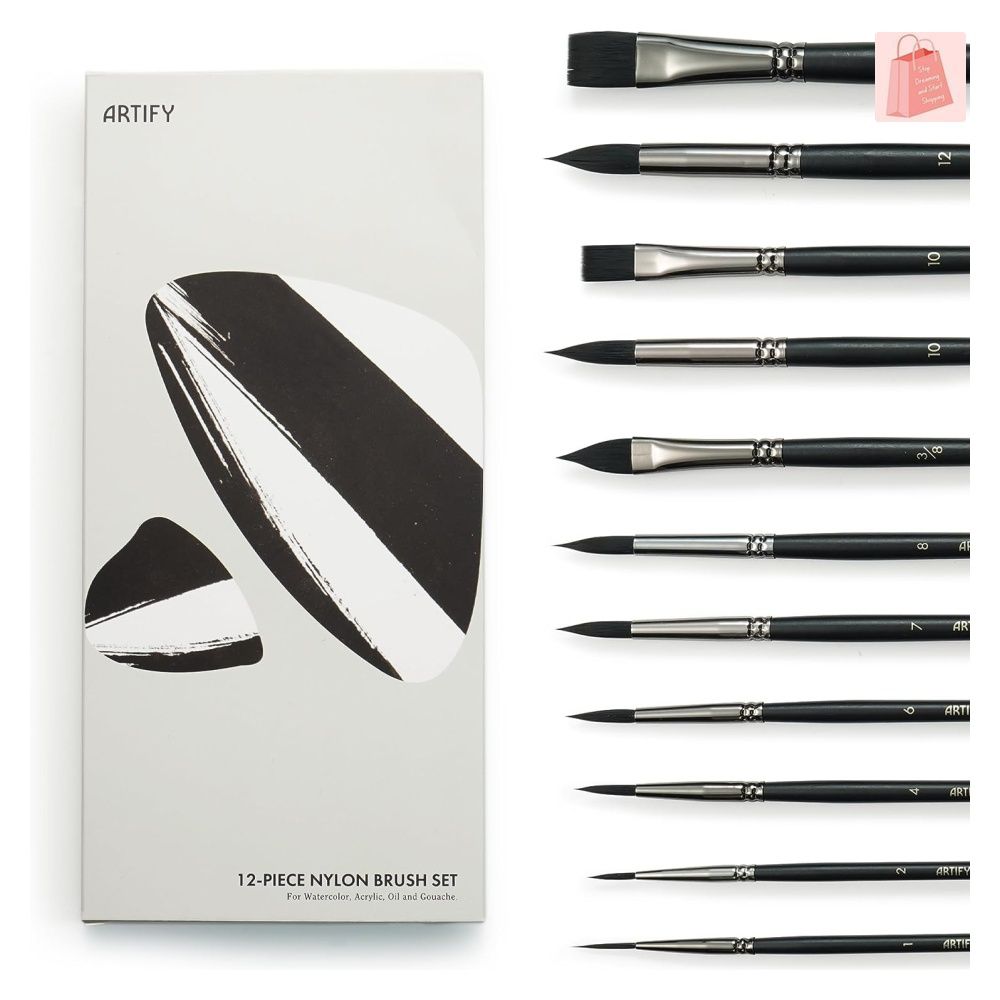 ARTIFY 12 Pcs Synthetic Nylon Watercolor Paint Brushes - Intermediate ...