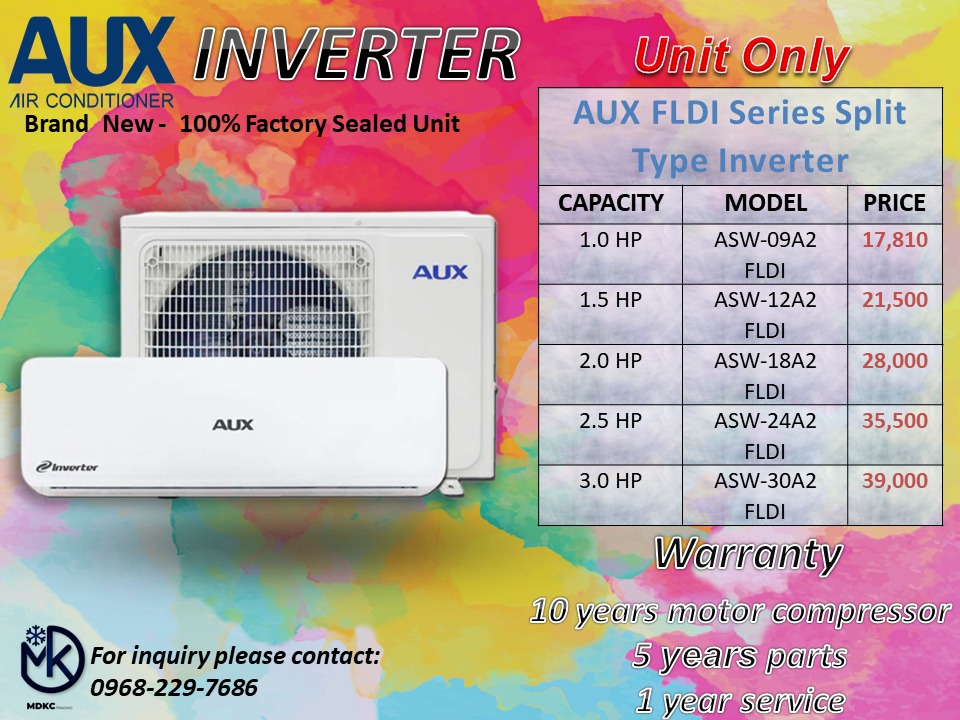 AUX FLDI SPLIT TYPE AIRCON INVERTER 1.0 HP 1.5 HP 2.0 HP 2.5 HP 3.0 HP ...