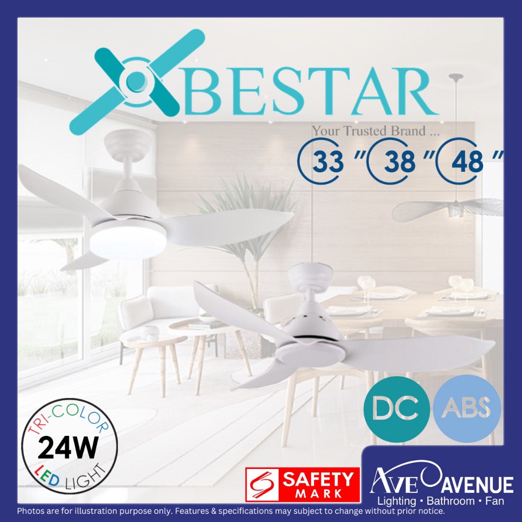 BESTAR RAPTOR DC Motor 3 Blade Ceiling Fan 38 Inch (3 Tone LED Light ...