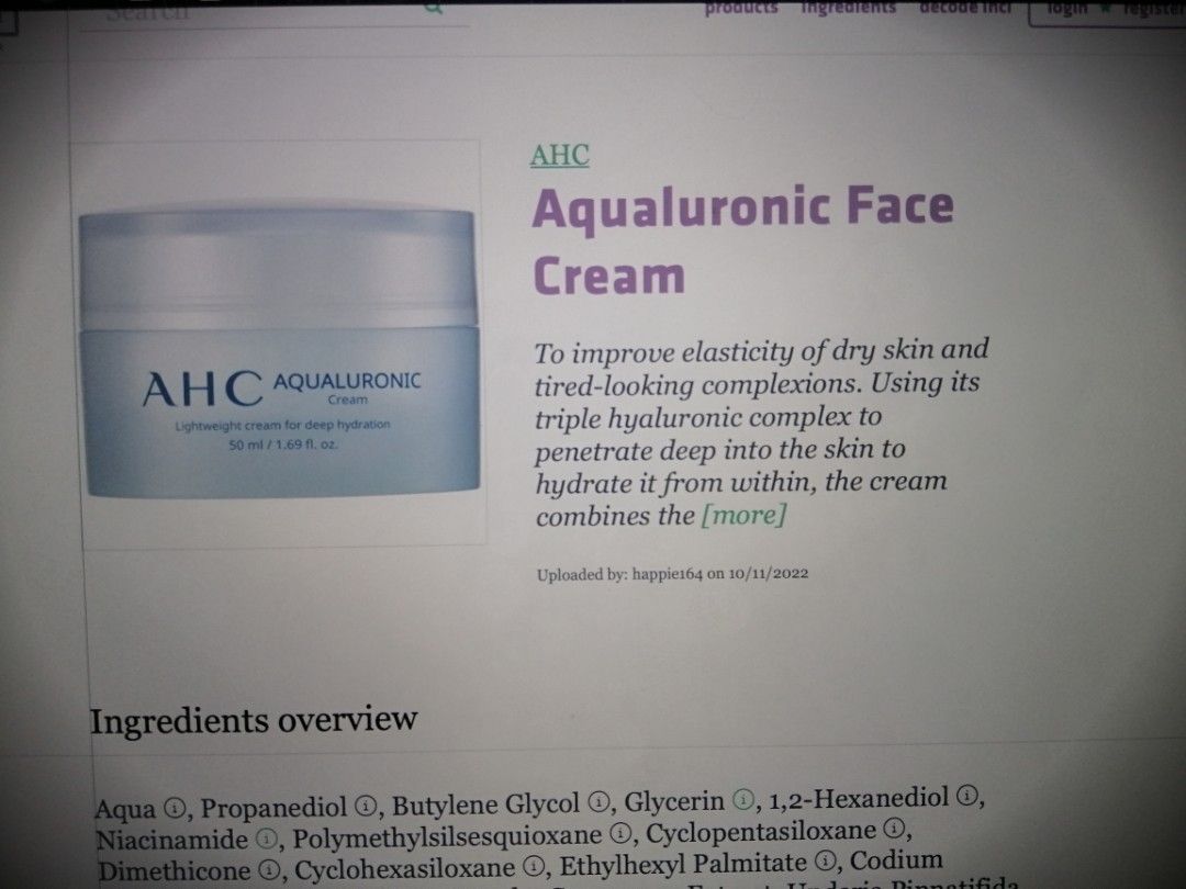 BNIB AHC aqualuronic cream with ceramide glycerin Niacinamide gel ...