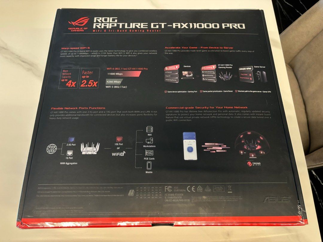 BNIB ASUS ROG RAPTURE GT-AX11000 PRO Wifi 6 Tri-Band 10GE Port Gaming ...