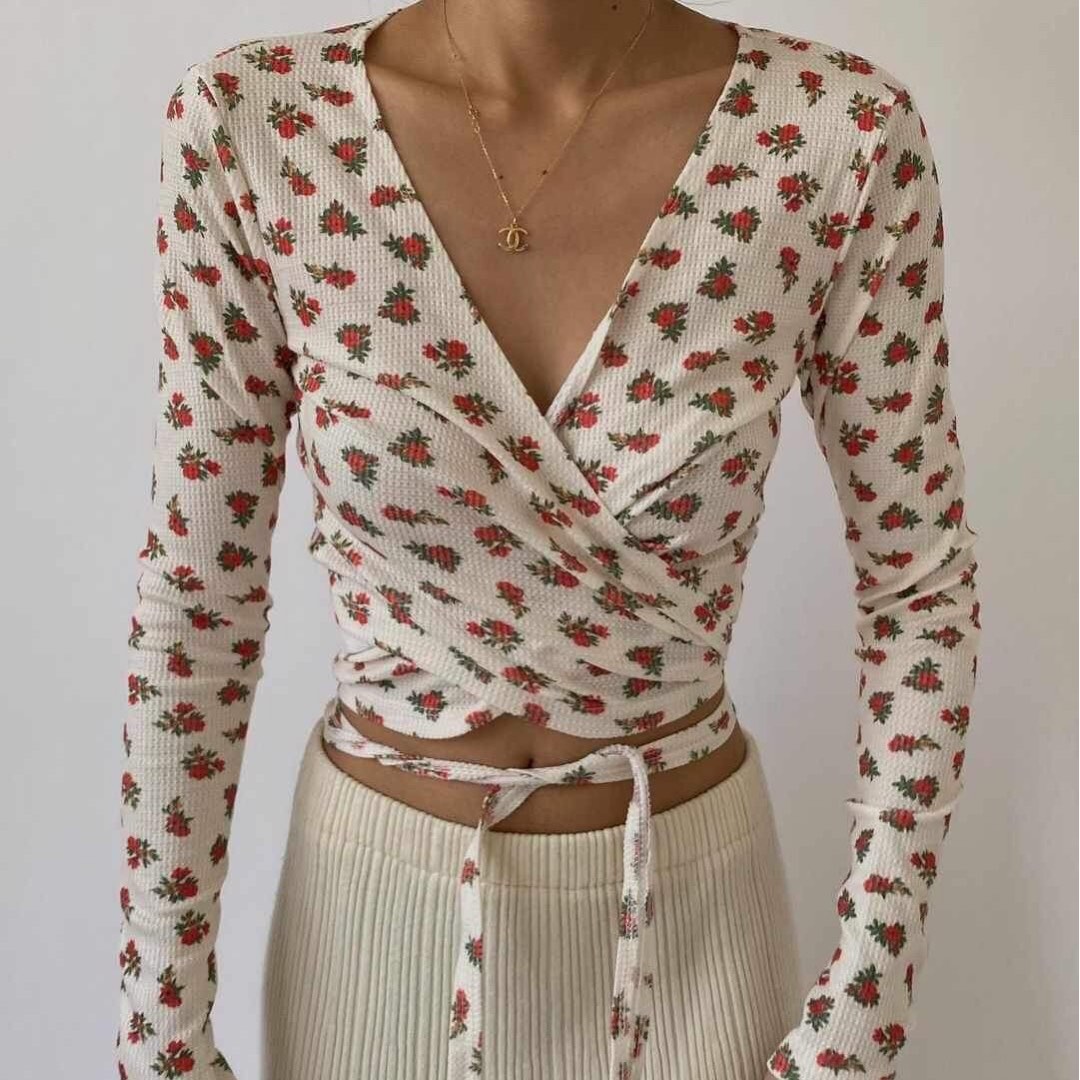 Brandy Melville Coco dainty cream wrap long sleeve top|y2k coquette ...