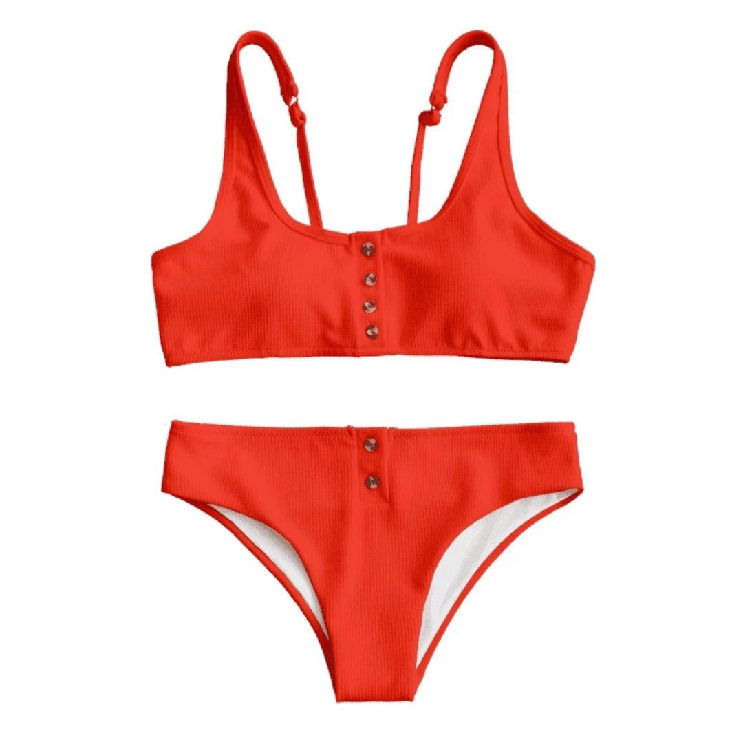 Buttons Two Piece Bikini Swimsuit Swimwe, Women's Fashion, Swimwear ...