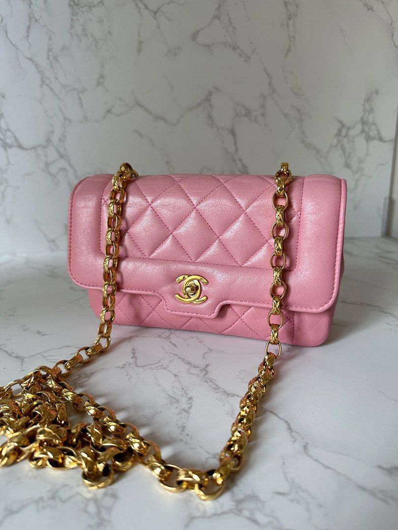 Chanel Pink Mini Diana with Bijoux Chain in 24K GHW, Luxury, Bags ...