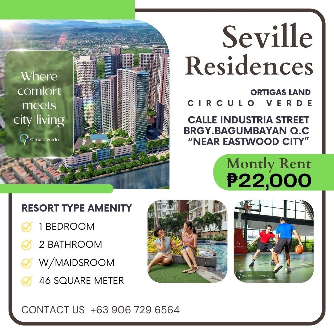 Circulo Verde One Bedroom For Lease near Eastwood Resort Type Amenities ...