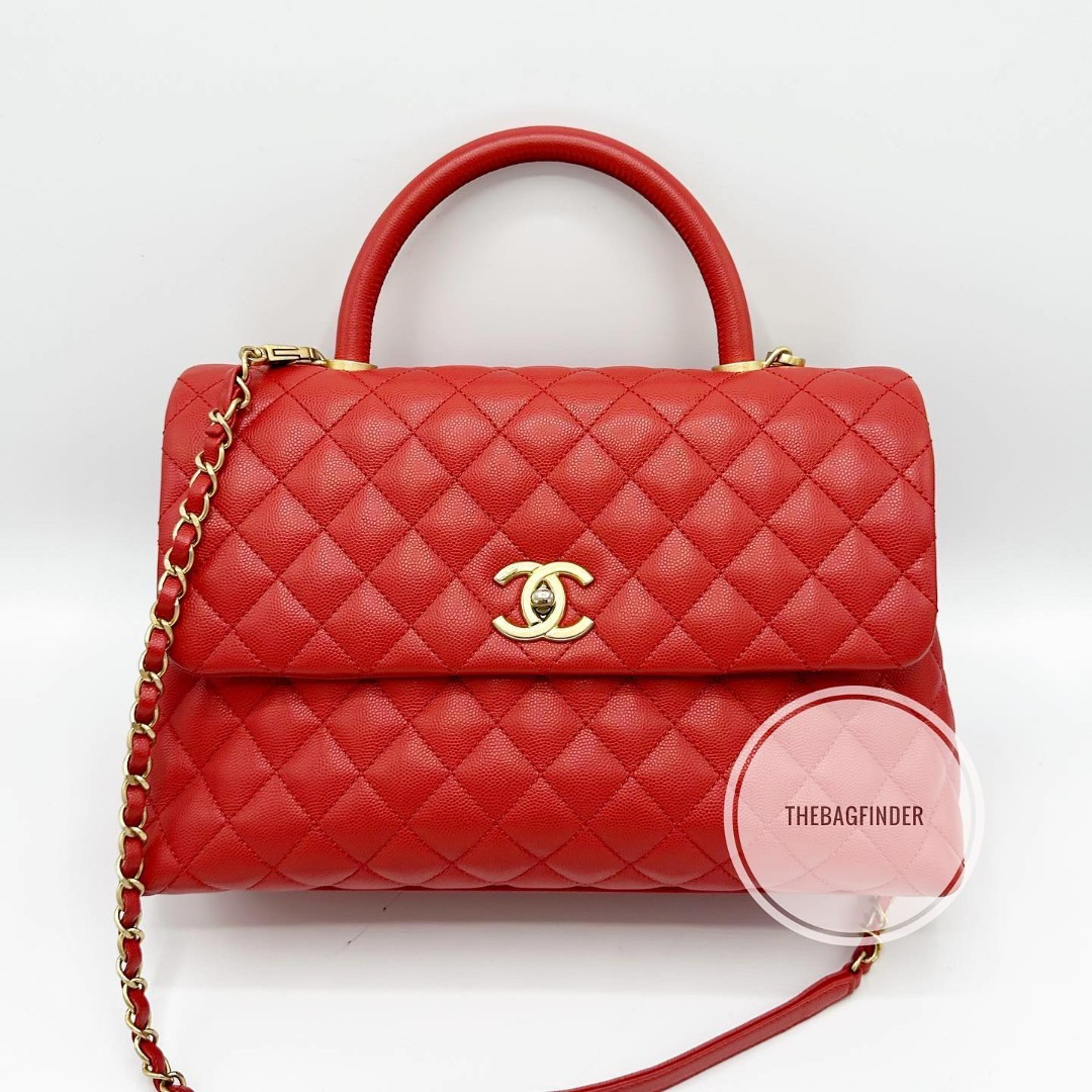 Coco Tophandle Medium Caviar Red, Luxury, Bags & Wallets on Carousell