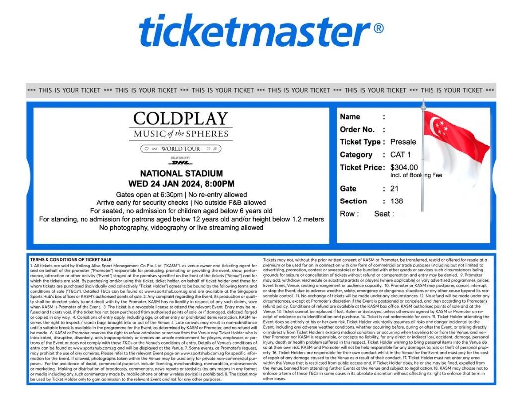 Coldplay tickets Singapore CAT 1 tickets, Tickets & Vouchers, Event ...