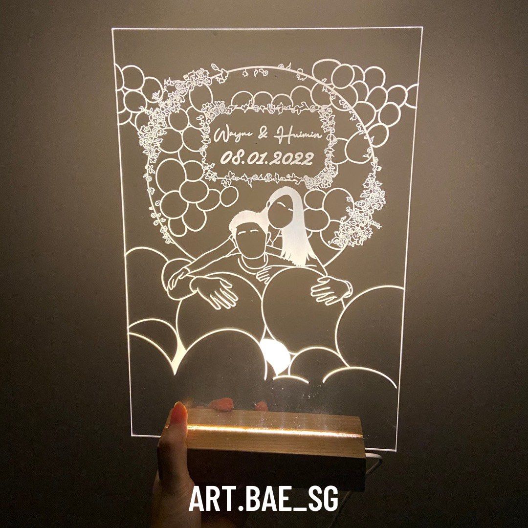 Customised lineart LED Acrylic, Hobbies & Toys, Stationery & Craft, Art & Prints on Carousell