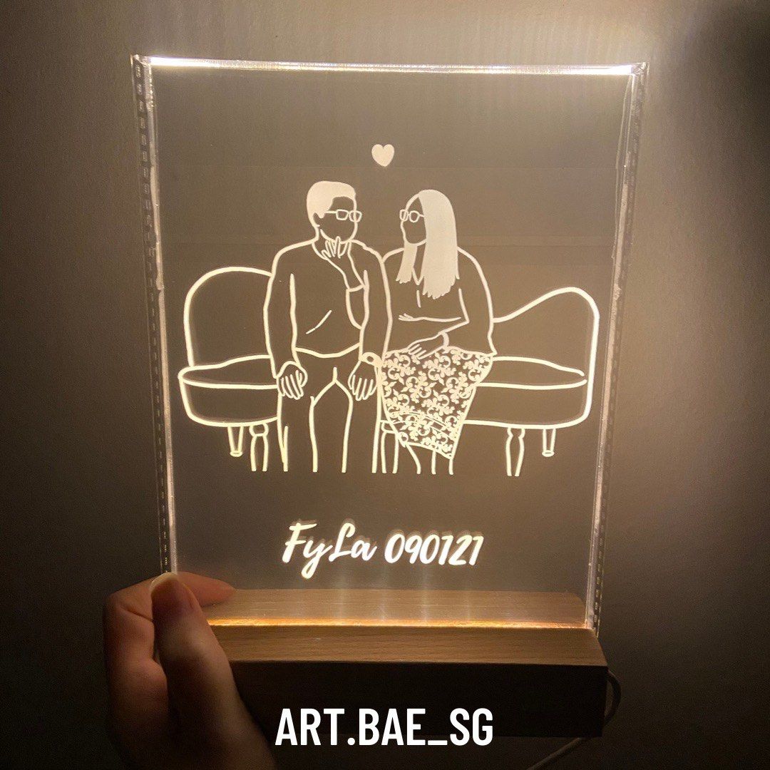 Customised lineart LED Acrylic, Hobbies & Toys, Stationery & Craft, Art ...