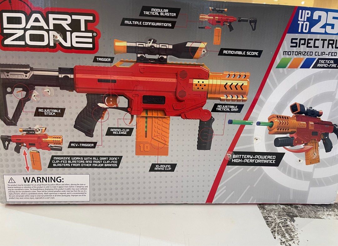 Dart Zone Spectrum Red Motorized Clip-Fed Blaster Toy Gun, Hobbies ...