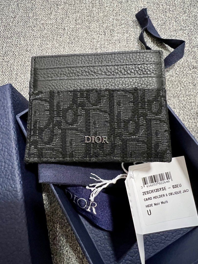 Dior Card Holder Black Oblique Jacquard and Grained, Luxury, Bags ...