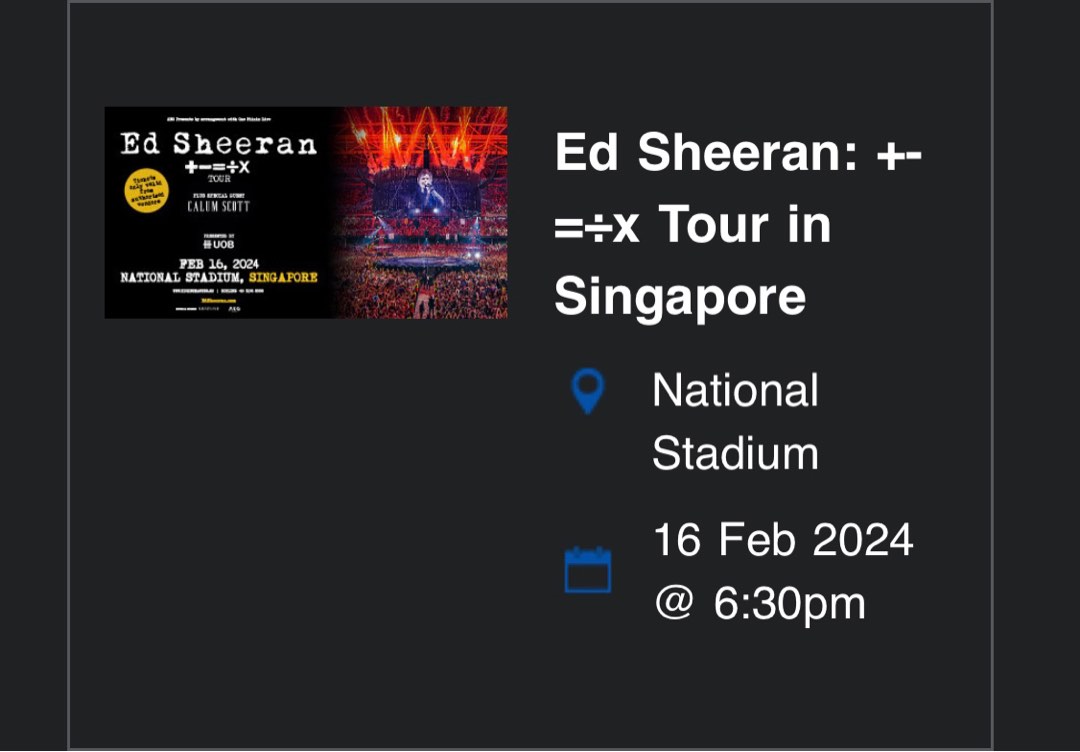 Ed sheeran concert tickets, Tickets & Vouchers, Event Tickets on Carousell