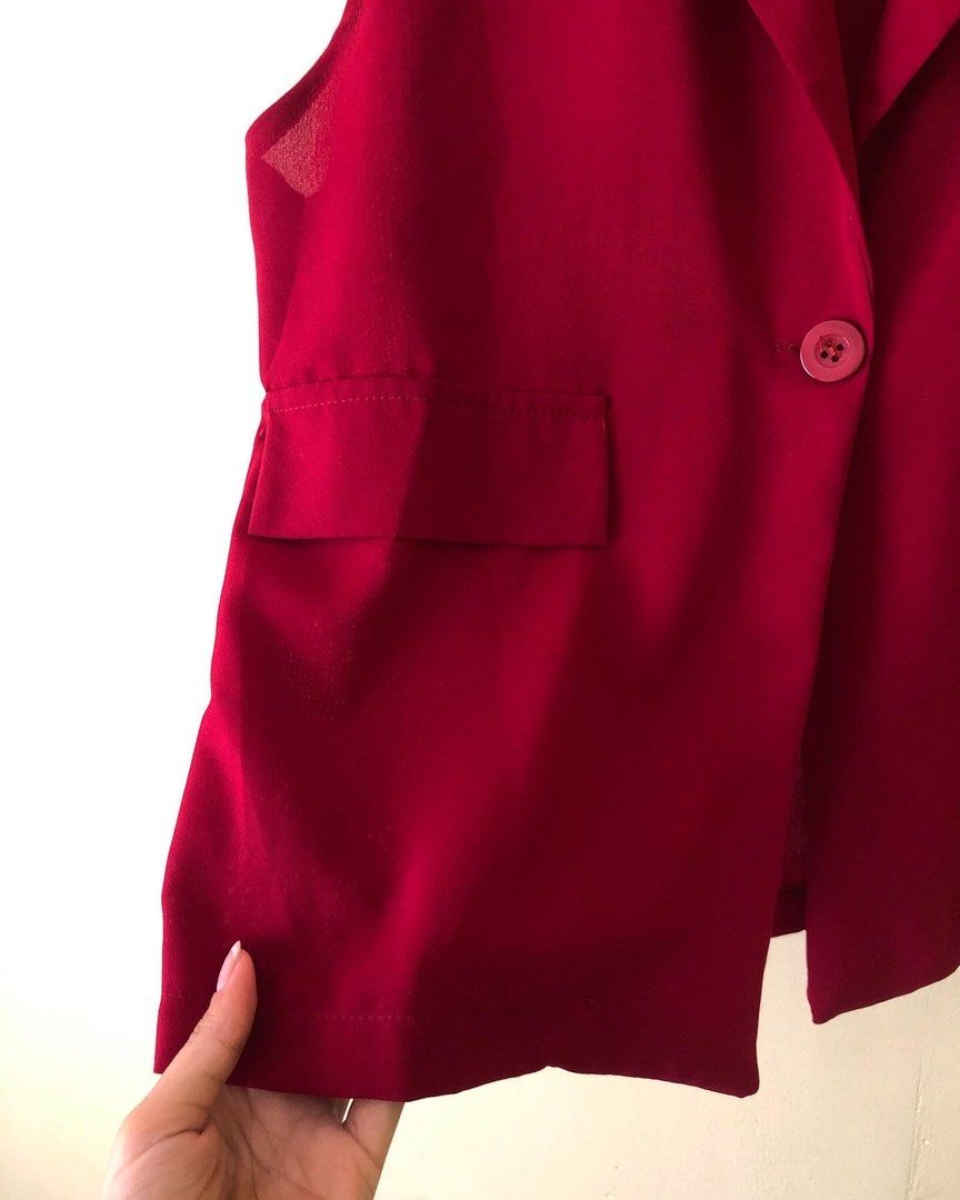 Eunice Long Red Vest, Women's Fashion, Tops, Sleeveless on Carousell