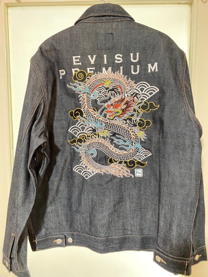 Evisu premium dragon embroidery denim jacket, Men's Fashion, Coats ...