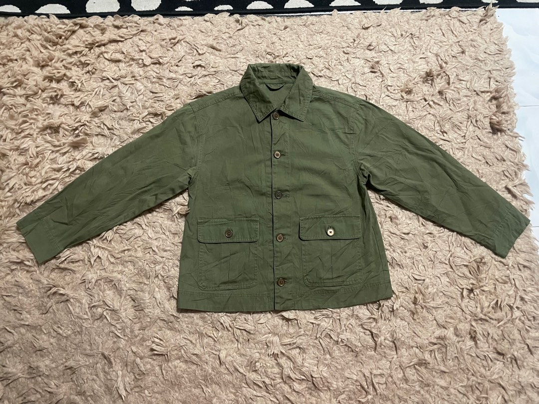 GU Uniqlo Kids Military Green Button Jacket, Babies & Kids, Babies ...