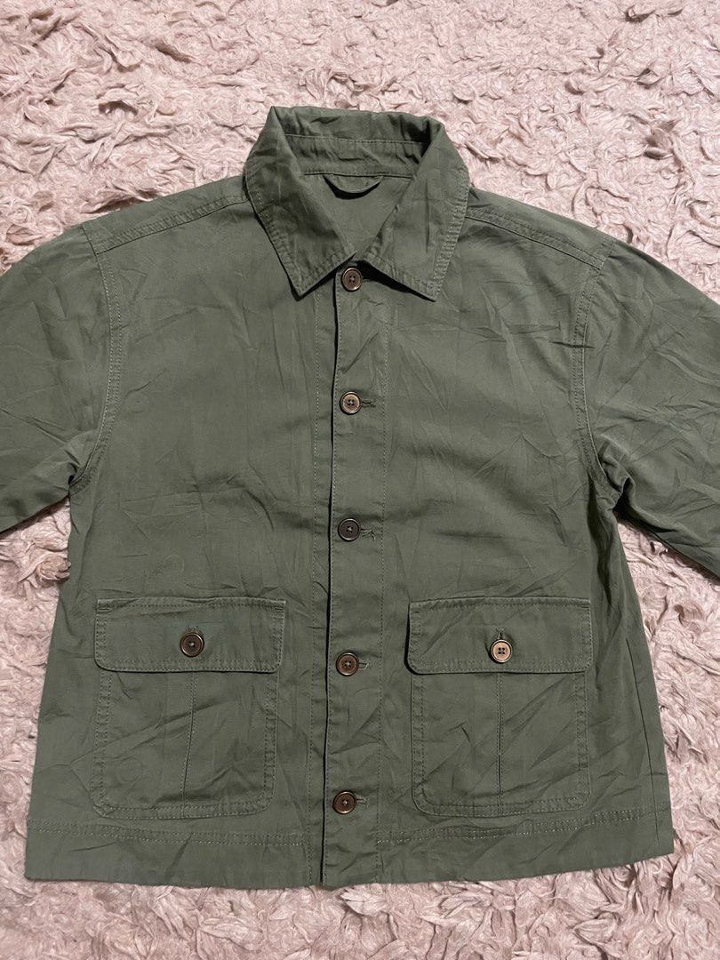 GU Uniqlo Kids Military Green Button Jacket, Babies & Kids, Babies ...