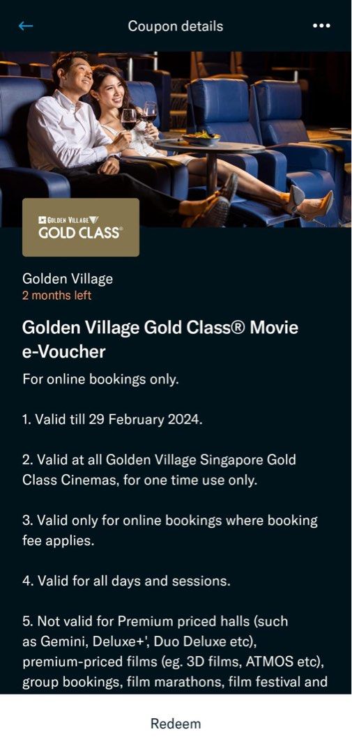 GV Gold Class Ticket, Tickets & Vouchers, Local Attractions & Transport ...