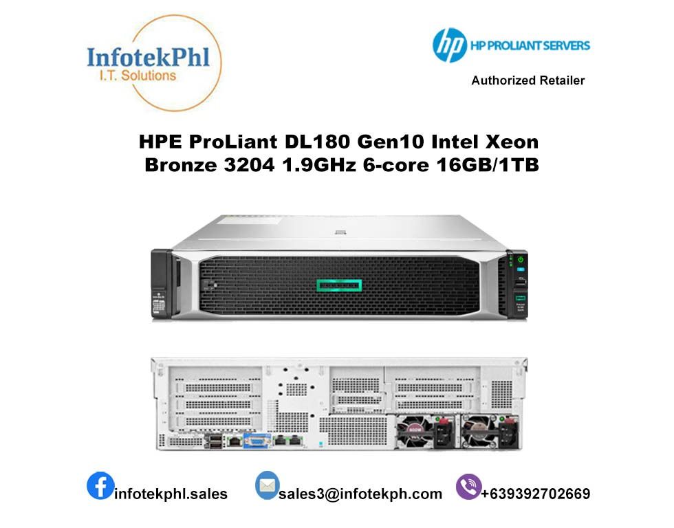 HPE ProLiant DL180 Gen10 Rack Server Intel Xeon Bronze 3204 1.9GHz 6-core 16GB/1TB, Computers ...