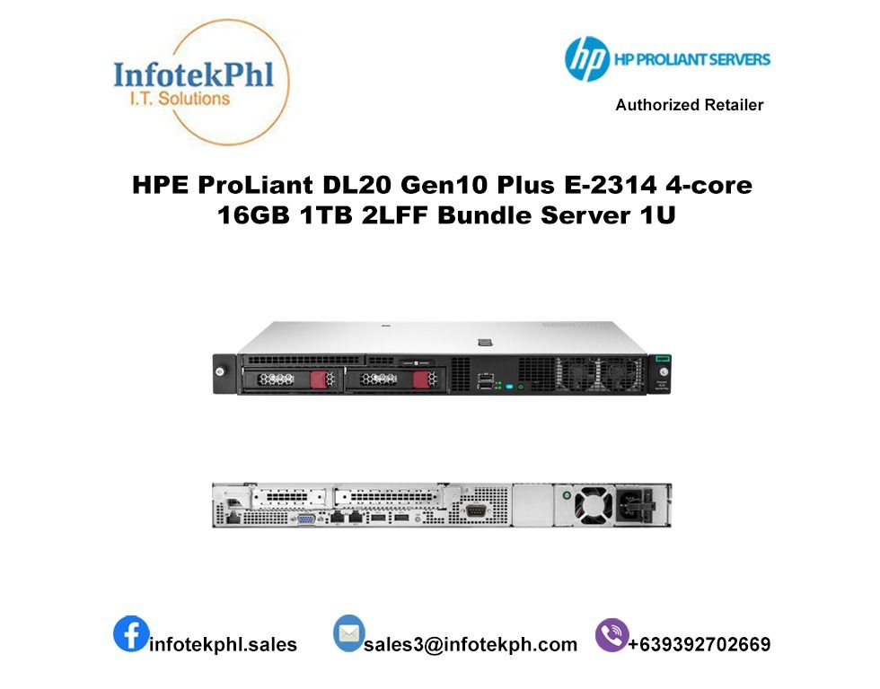 HPE ProLiant DL20 Gen10 Plus E-2314 4-core 16GB 1TB 2LFF Bundle Server 1U, Computers & Tech ...