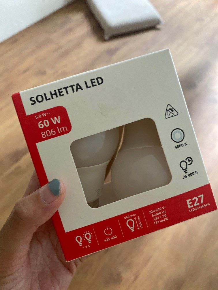 IKEA Solhetta LED bulb E27 806 lumen, globe opal white, 4000 K, Furniture & Home Living ...