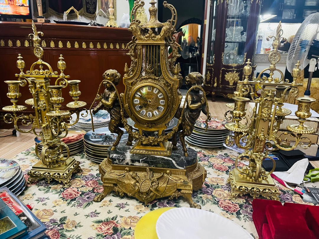 Mantle Clock With Candle Holder Set, Furniture & Home Living, Home ...