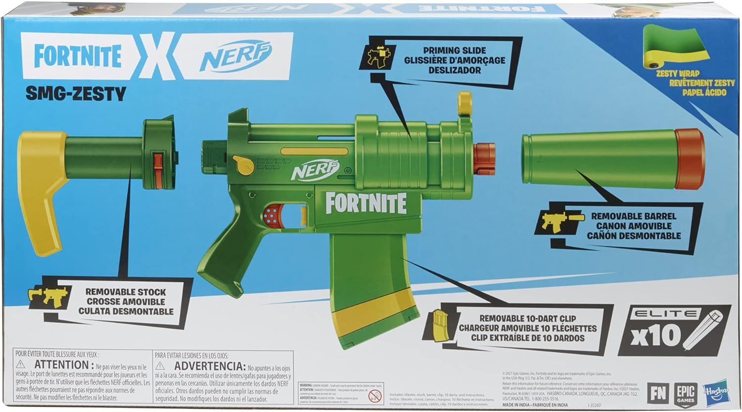Nerf Fortnite SMG-Zesty Elite Dart Blaster - Removable Stock and Barrel ...