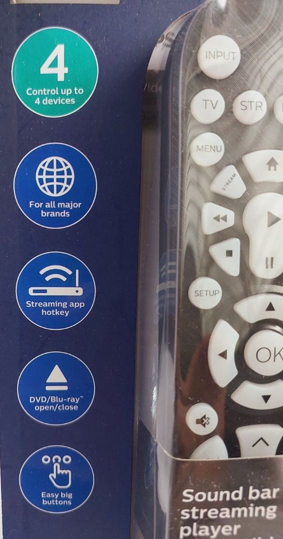 Philips Universal Remote Control 4-Device Backlit NewUSA, TV & Home ...