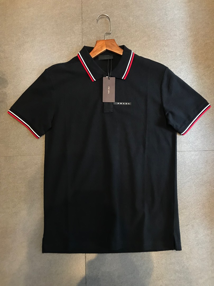 Prada Logo Patch Black Polo Shirt, Men's Fashion, Tops & Sets, Tshirts ...