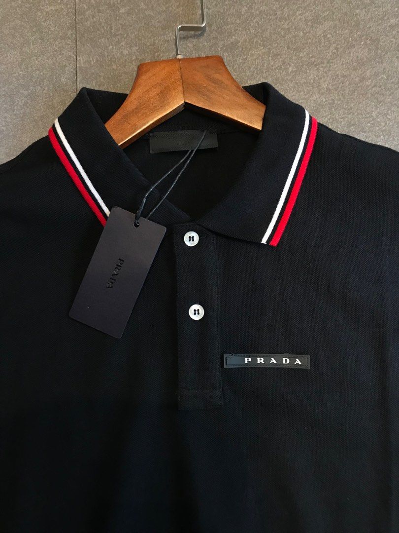 Prada Logo Patch Black Polo Shirt, Men's Fashion, Tops & Sets, Tshirts ...