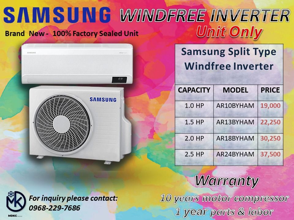 SAMSUNG SPLIT TYPE AIRCON WINDFREE INVERTER 1.0 HP 1.5 HP 2.0 HP 2.5 HP ...
