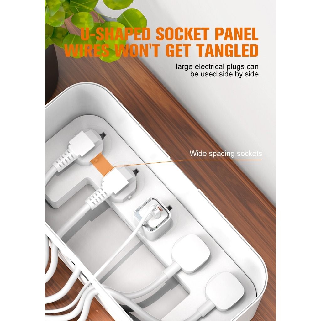 Smart Cable Management Power Strip Box 5 Outlets and 3 USB Port With ...