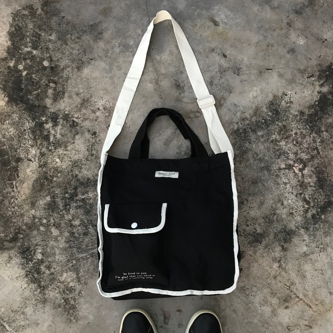 Solderbag 2way mono tone pria wanita | tas slempang second 2tone hitam putih | totebag canvas ...