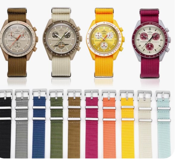 SWATCH OMEGA MOON SWATCH NYLON CANVAS NATO STRAP WITH STAINLESS STEEL ...