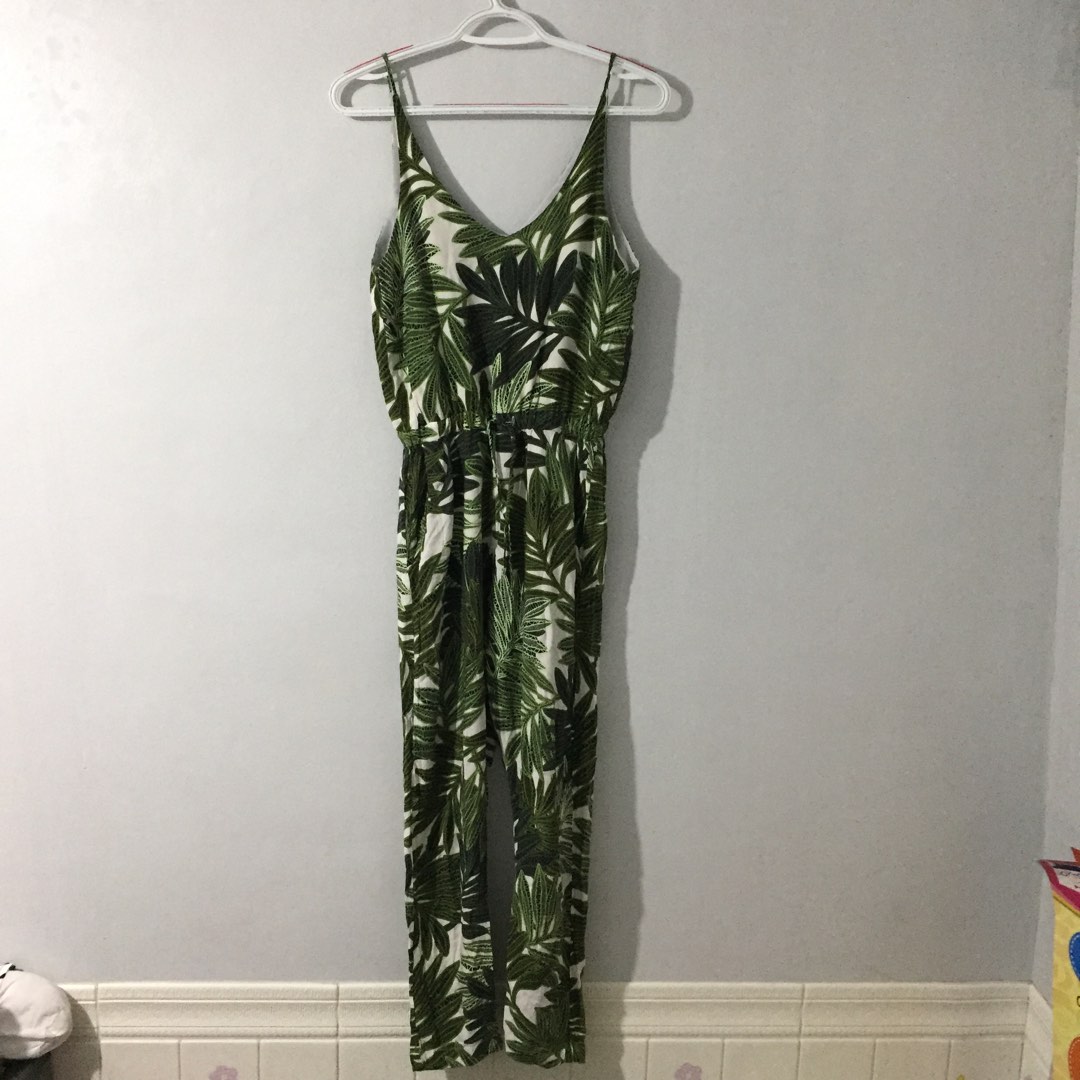 TOPSHOP Green Palm Tree Jumpsuit, Women's Fashion, Dresses & Sets ...