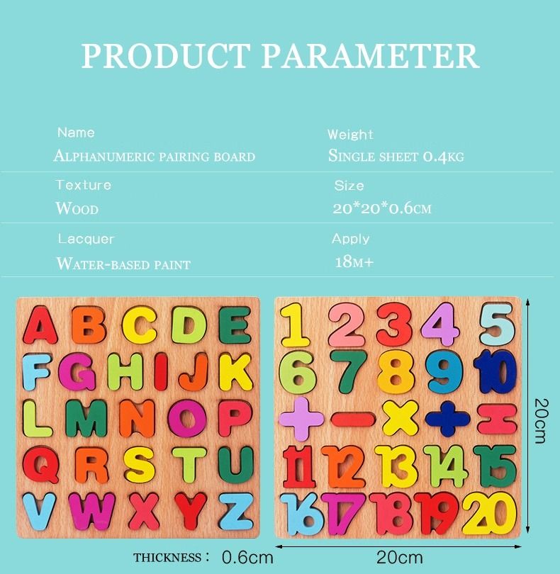 Alphabet Digital Puzzle Wooden Toys Kid Number Letter shape Matching ...