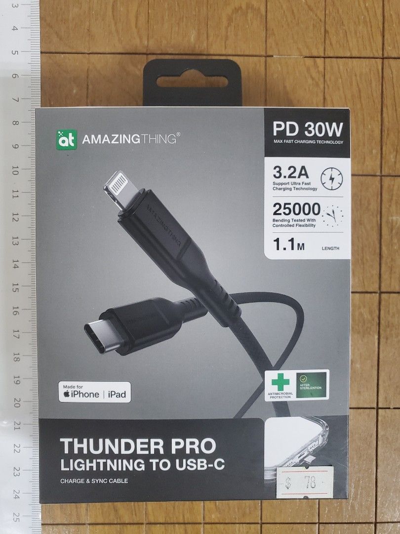 Amazingthing THUNDER PRO Lightning to USB-C Charging Cable | PD30W 3.2A, 手提電話, 電話及其他裝置配件, 充電器及電線 ...