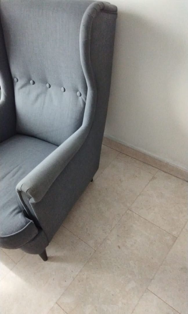 Arm chair STRANDMON Wing chair, Nordvalla dark grey, Furniture & Home ...