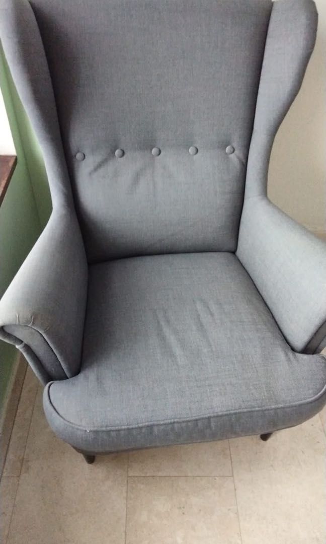 Arm chair STRANDMON Wing chair, Nordvalla dark grey, Furniture & Home ...