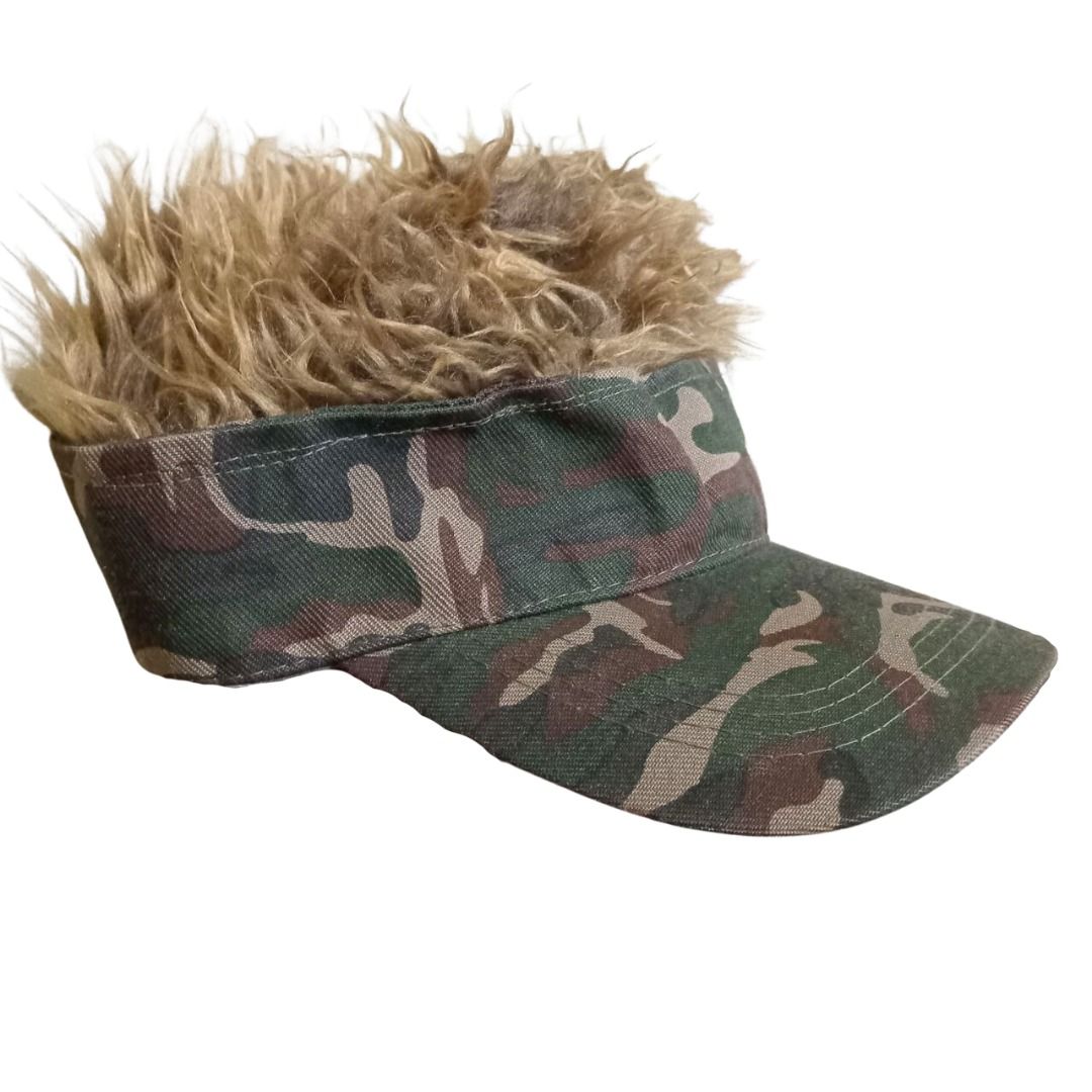 army camo military fluffy wig brim cap, Men's Fashion, Watches ...